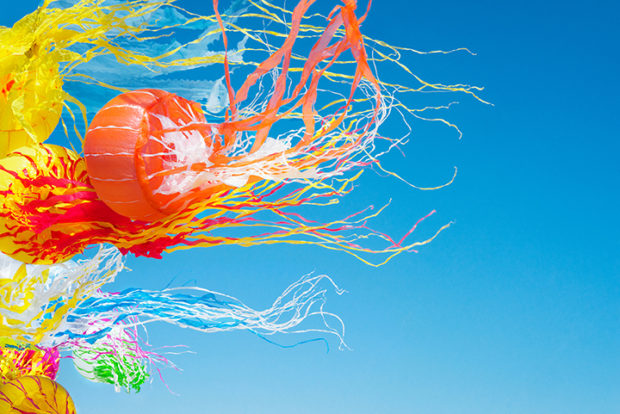 Colorful Photos of Fabric Floating in the Sky - Feature Shoot
